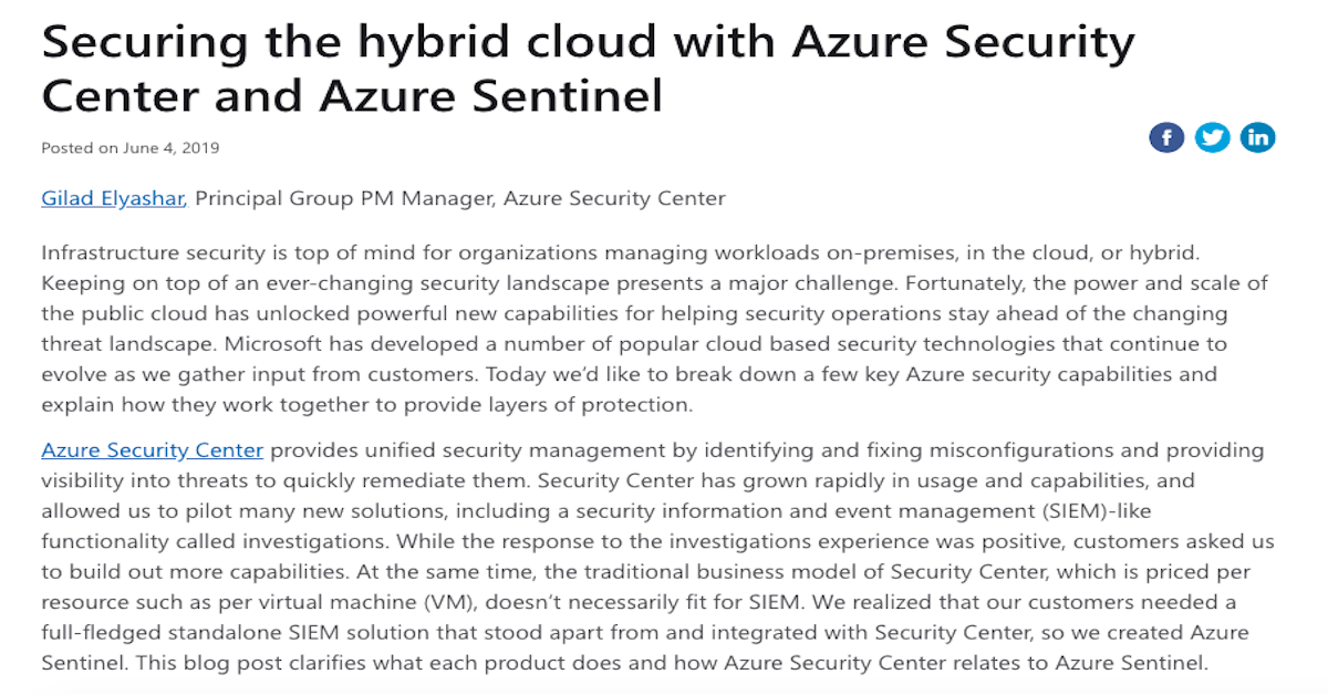 Securing the hybrid cloud with Azure Security Center and Azure Sentinel ...